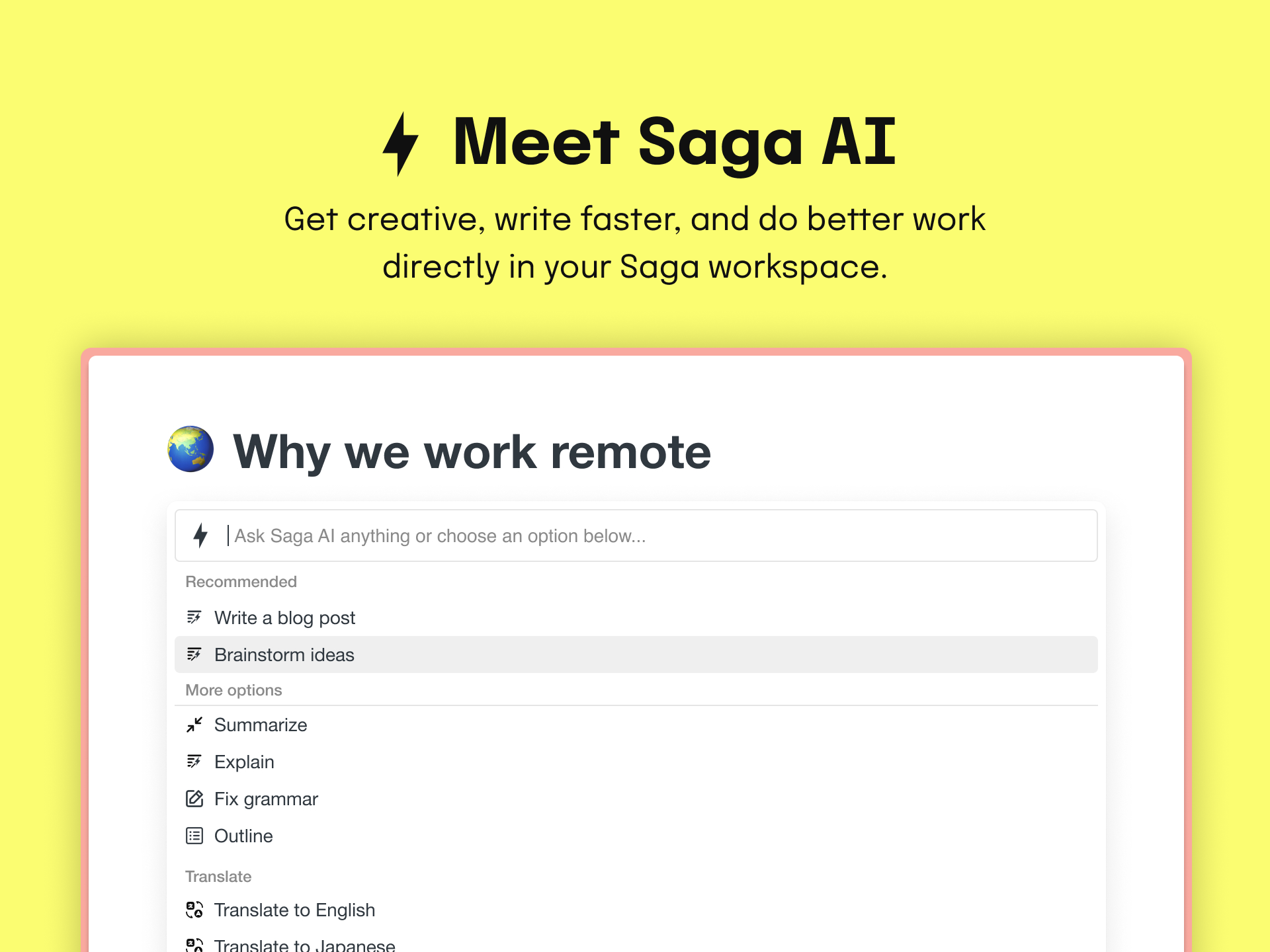 Saga AI: Writing companion next to your notes and tasks | BetaList