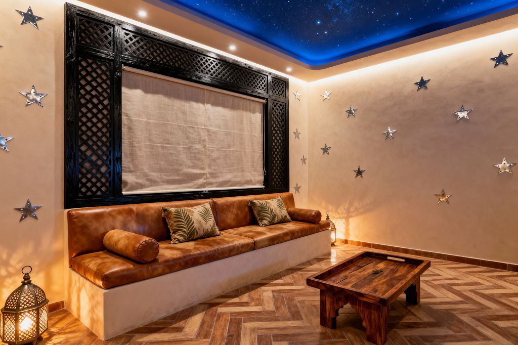 Room AI – Moroccan Media Lounge with Starry Blue Ceiling - Interior