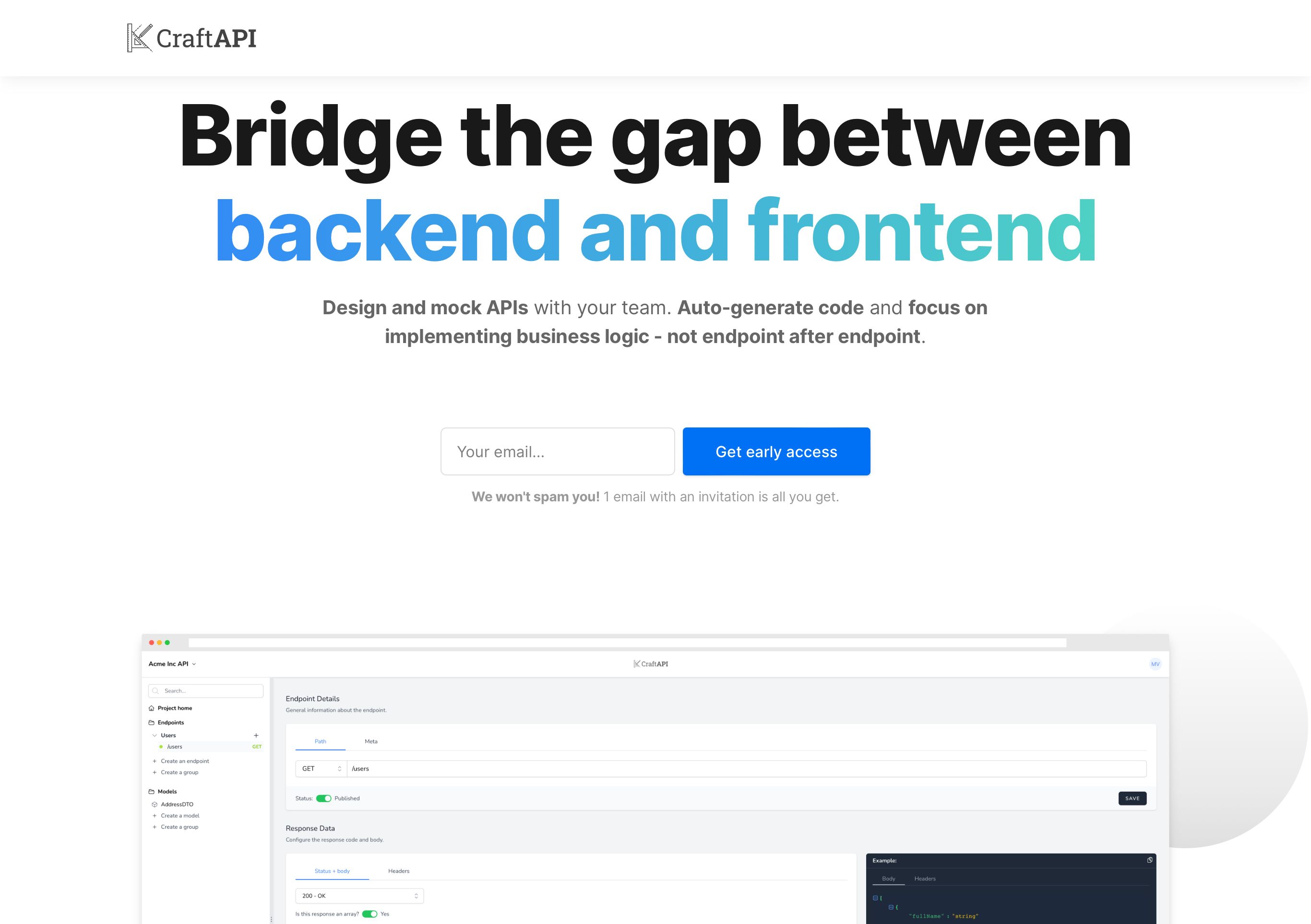 CraftAPI: Mock your APIs and auto-generate code for any | BetaList