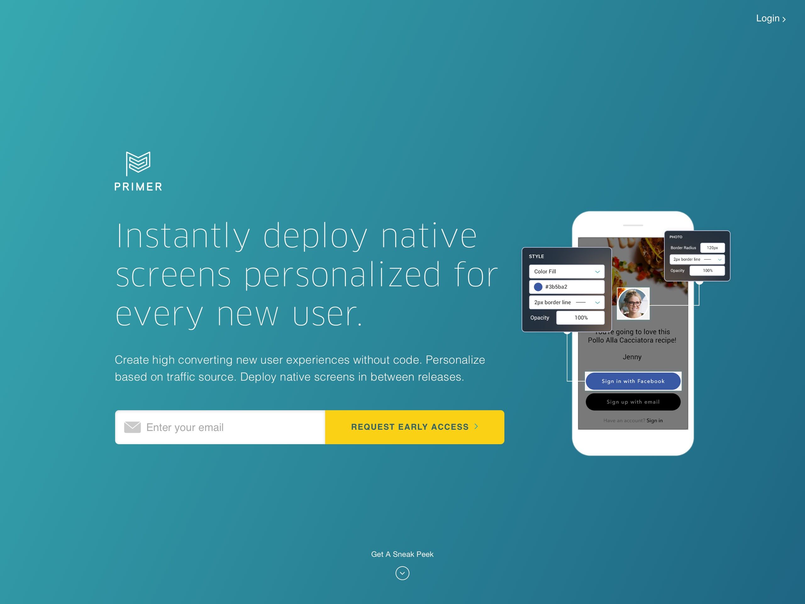 Primer: Instantly deploy native screens personalized for | BetaList