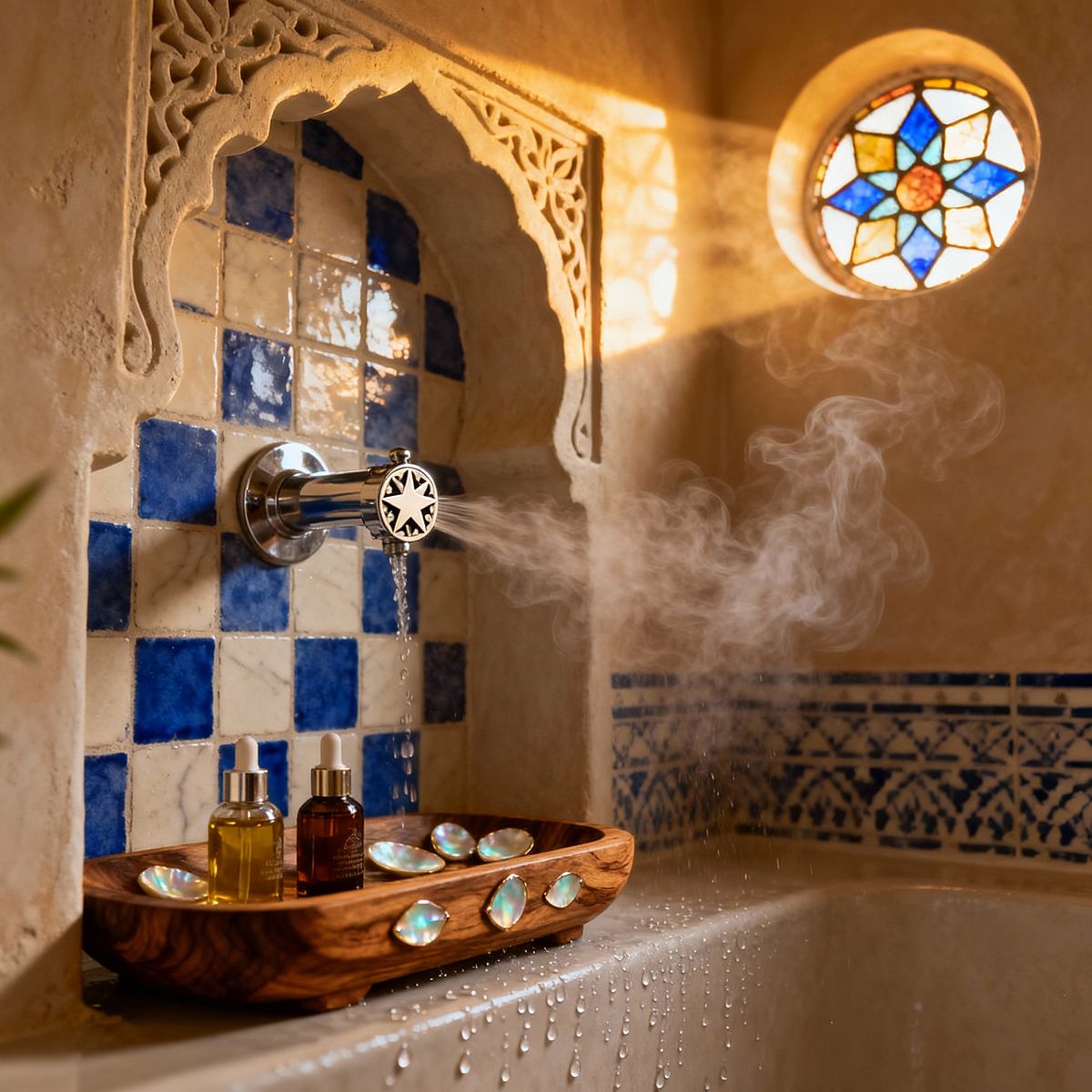 Room AI – Sunlit Hammam Niche with Cobalt Zellige - Interior Design