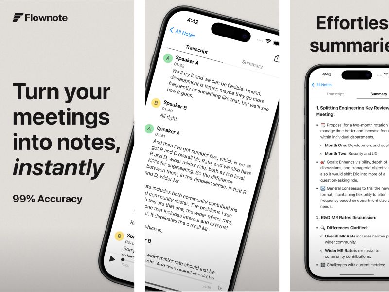Flownote: Instantly transcribe and summarize meetings and | BetaList