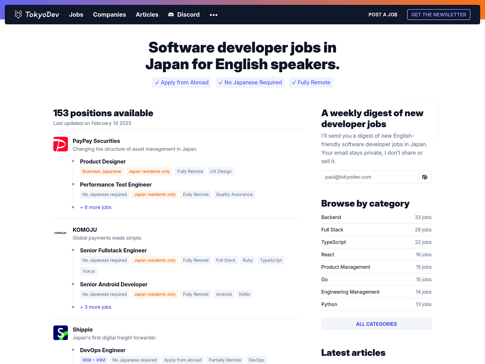 TokyoDev - Job Board Review – Startup Jobs