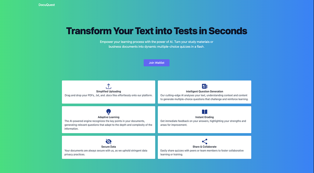 DocuQuest: Transform Your Text into Tests in Seconds | BetaList