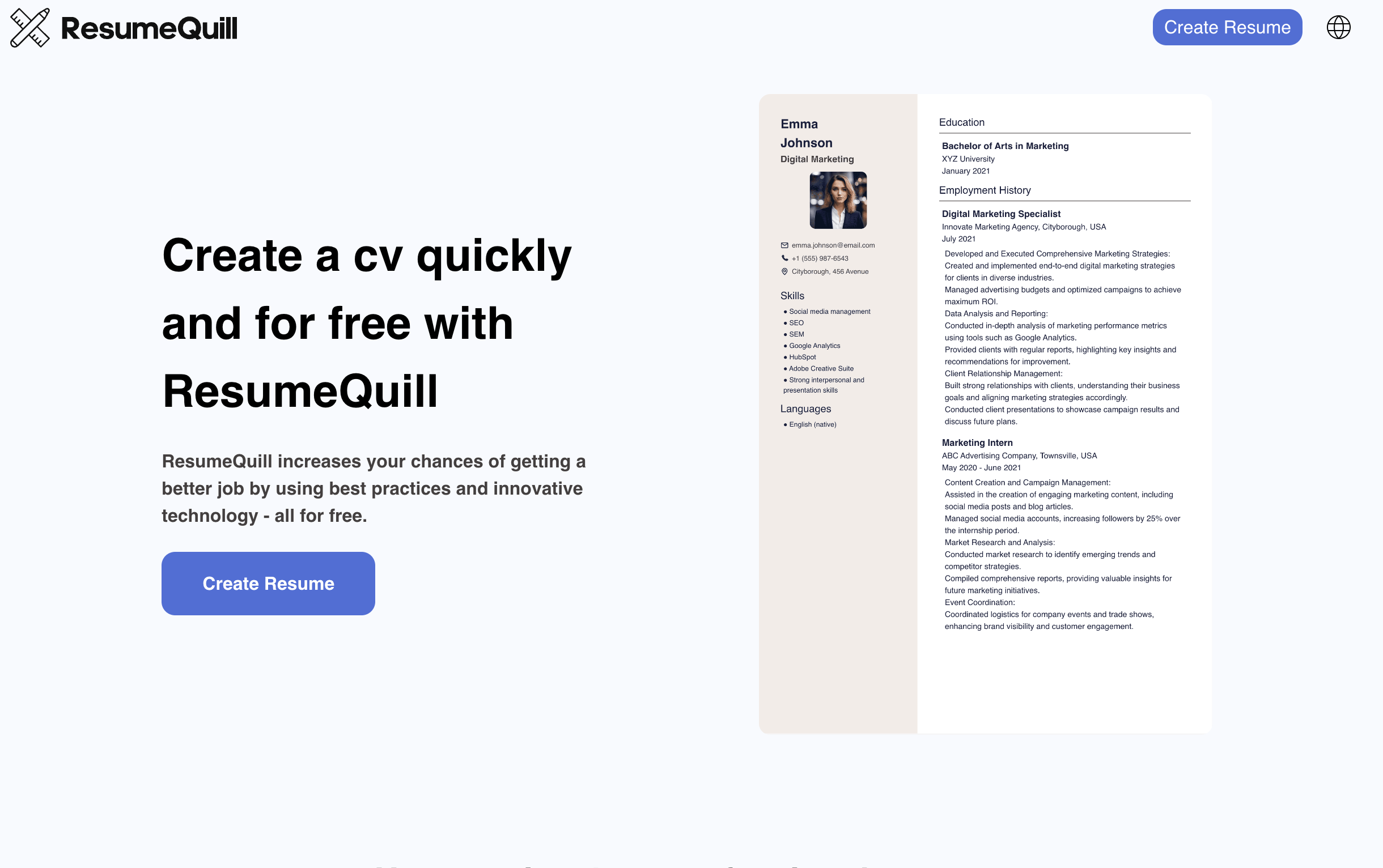 ResumeQuill: Create cv free, without registration, easy | BetaList