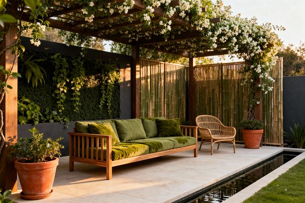 Room AI – Terrazzo Patio with Wood Pergola and Rill - Interior Design