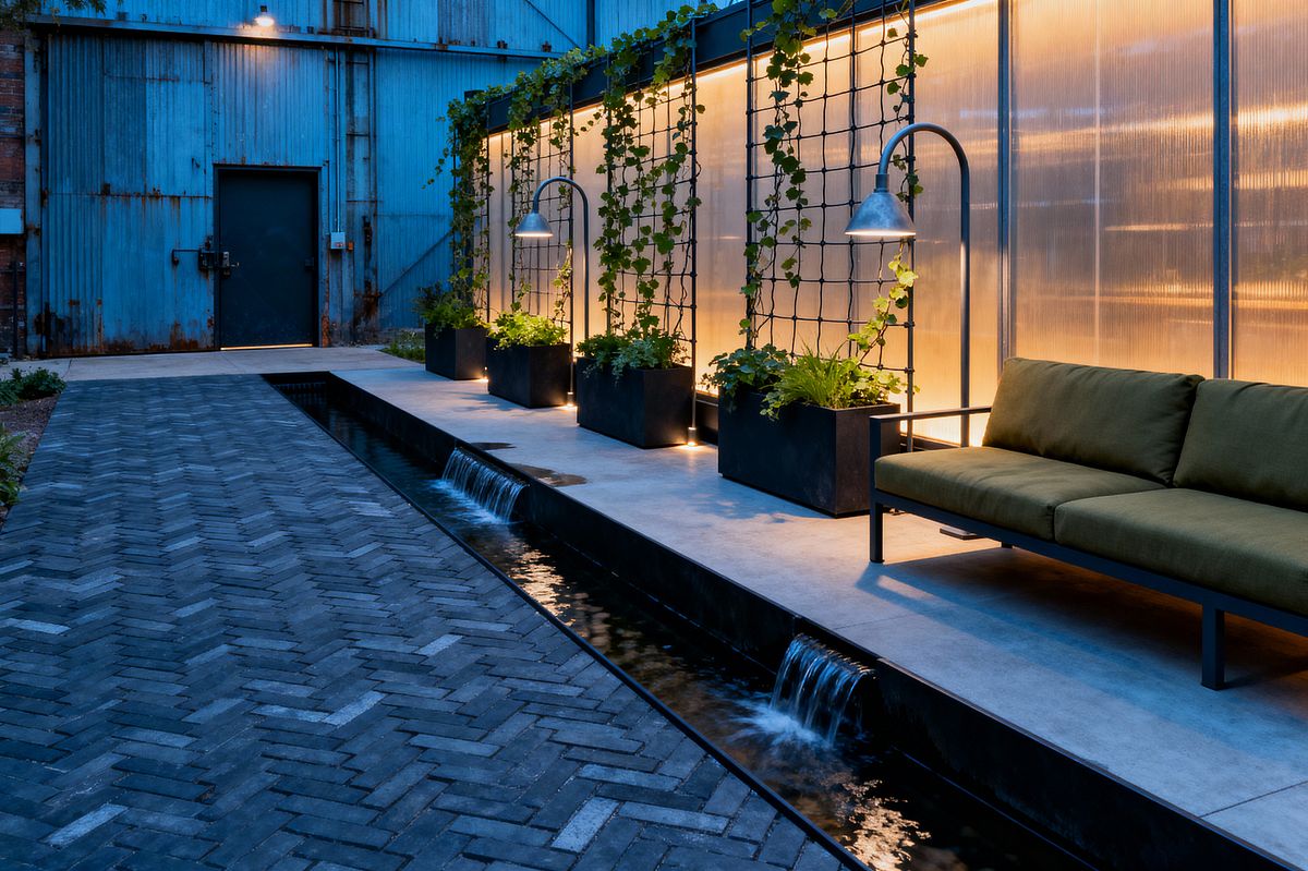 Room AI – Backlit Industrial Patio with Trellis Rill - Interior Design