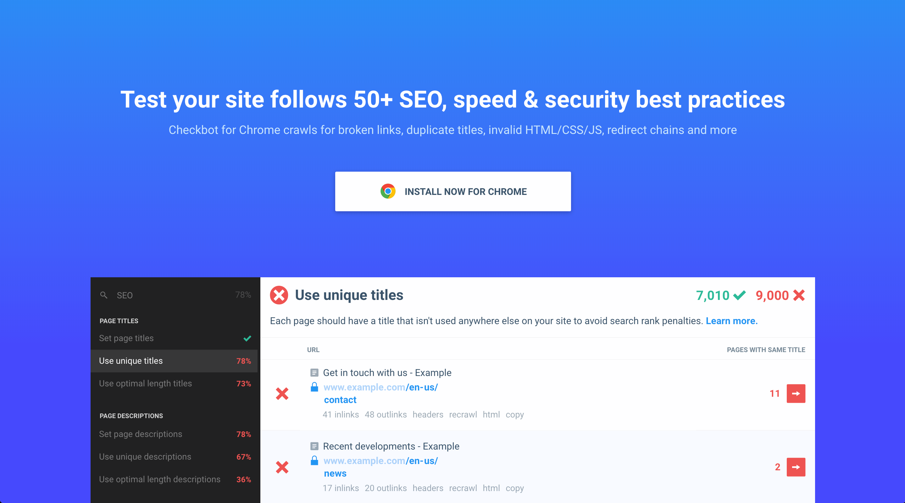 Checkbot for Chrome: Test your website follows 50+ SEO, | BetaList