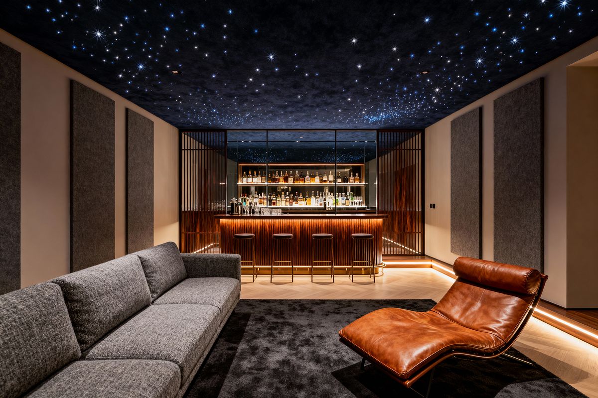 Room AI – Walnut Bar Media Lounge with Starry Ceiling - Interior