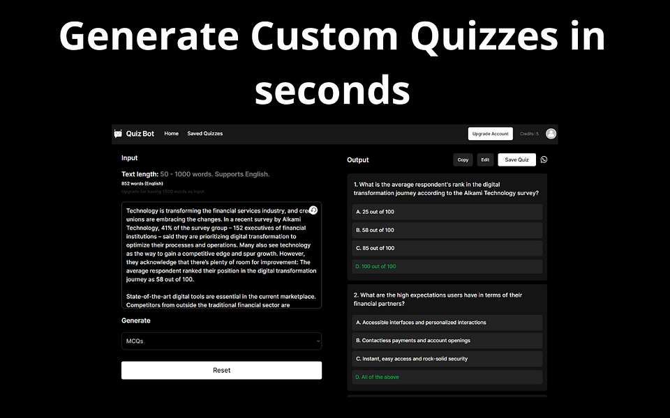 Quizbot: Get custom quizzes in seconds from any text, using | BetaList