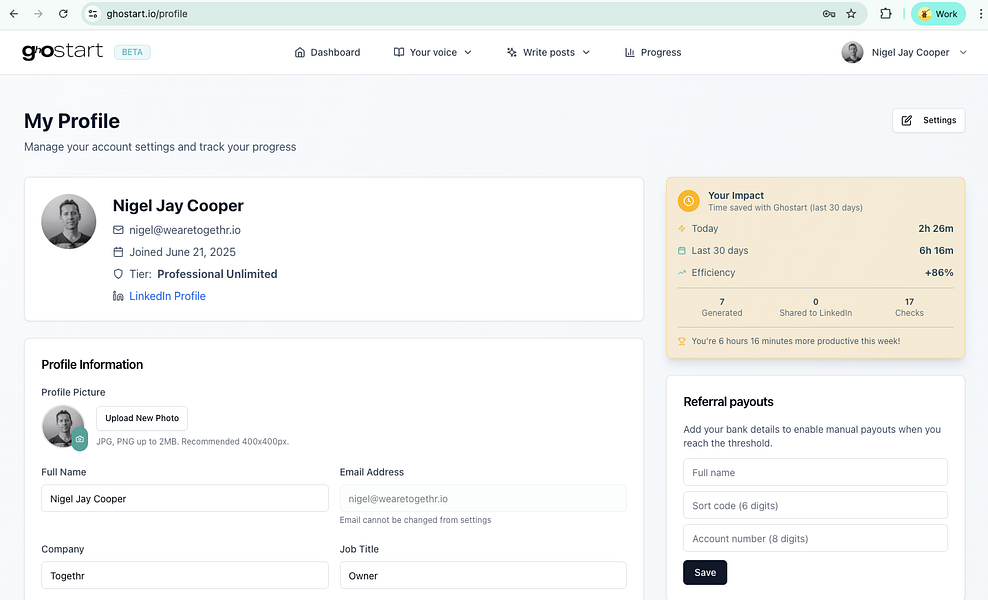 Ghostart: AI-powered LinkedIn posts trained on real | BetaList