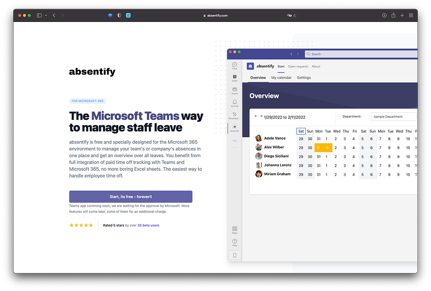absentify: The Microsoft Teams way to manage staff leave | BetaList