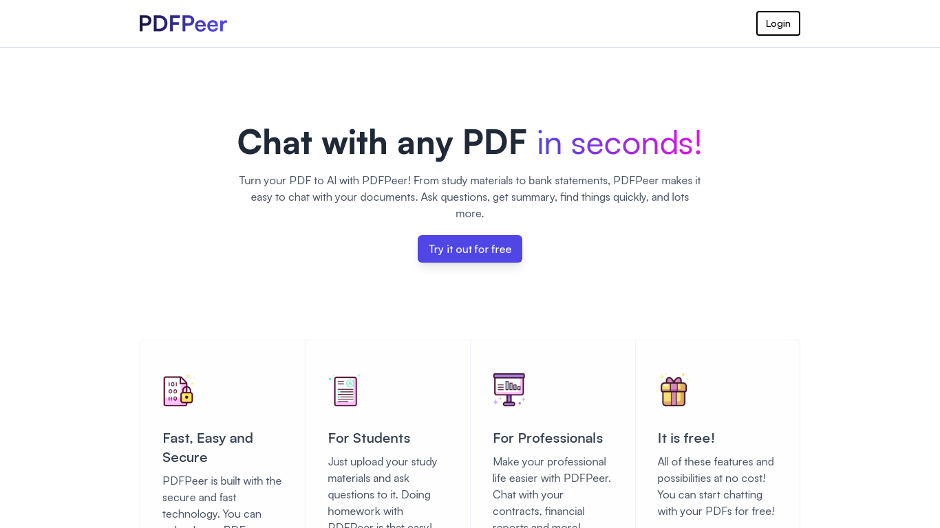 PDFPeer: Engage with your PDFs: summarize, ask questions, | BetaList