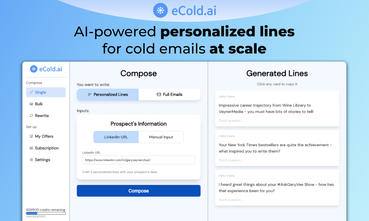 eCold.ai: An AI-powered personalized lines for cold emails | BetaList