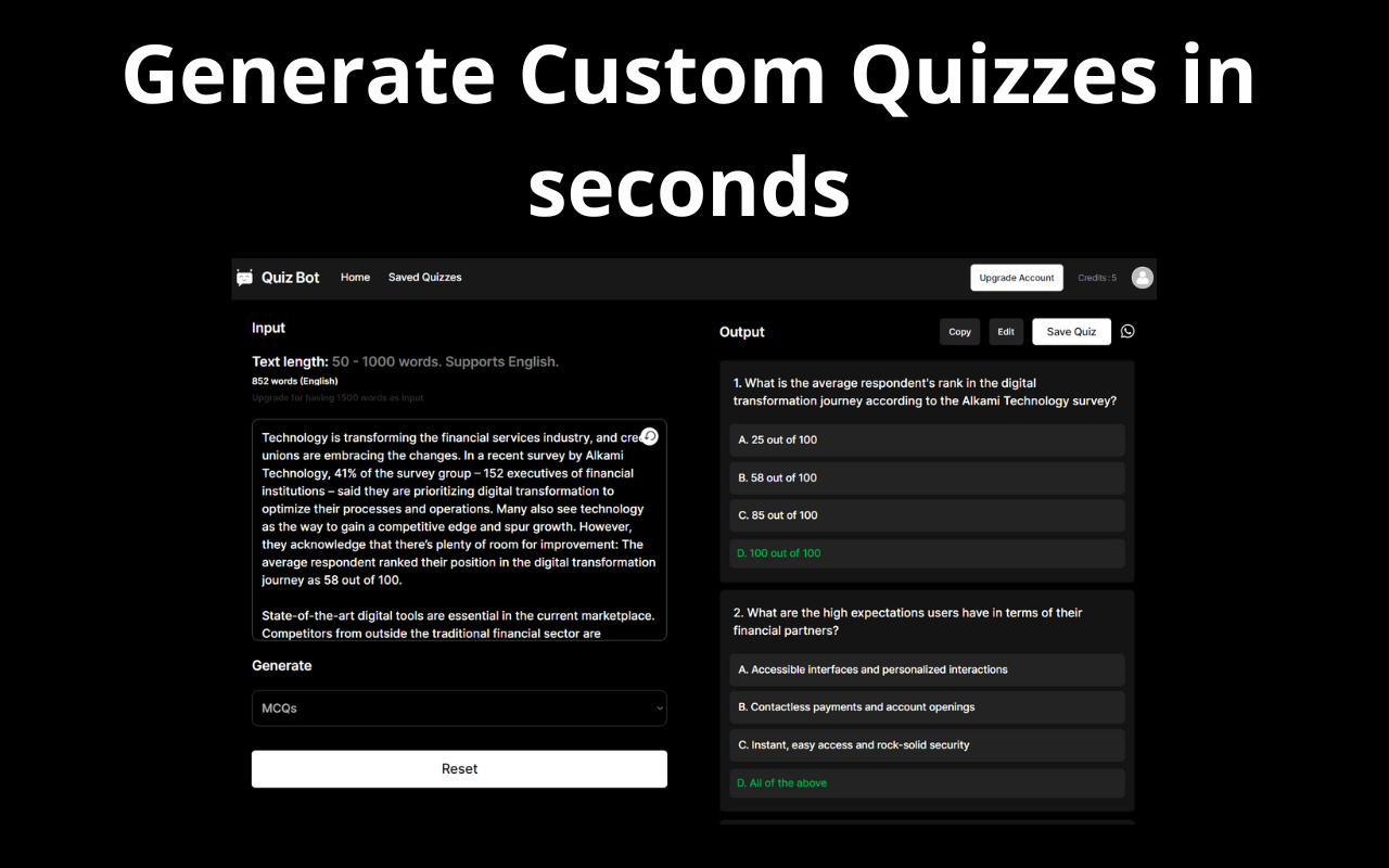 Quizbot: Get custom quizzes in seconds from any text, using | BetaList