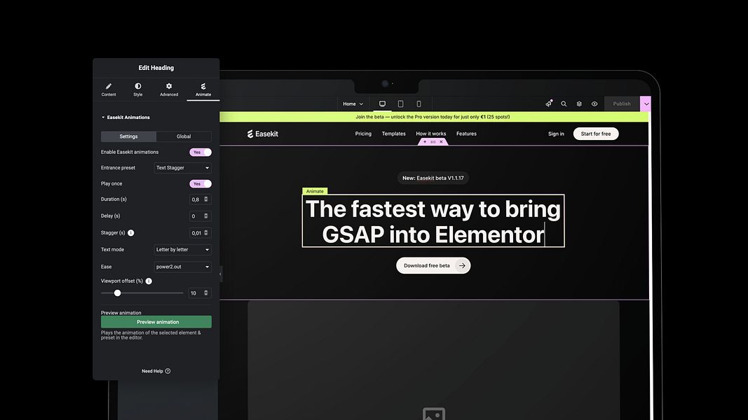Easekit: Add GSAP animations to Elementor with visual | BetaList