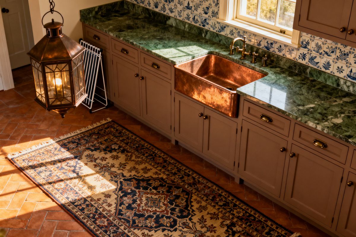 Room AI – Traditional Laundry with Copper Sink and Green Marble
