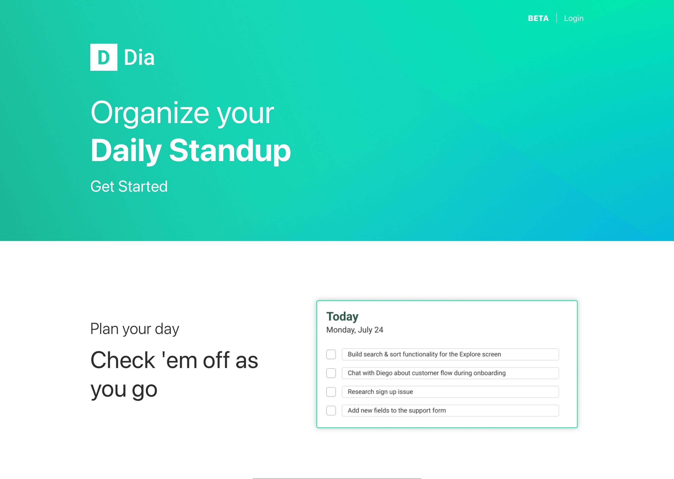 Dia Daily Standup: Make your daily standup a breeze | BetaList