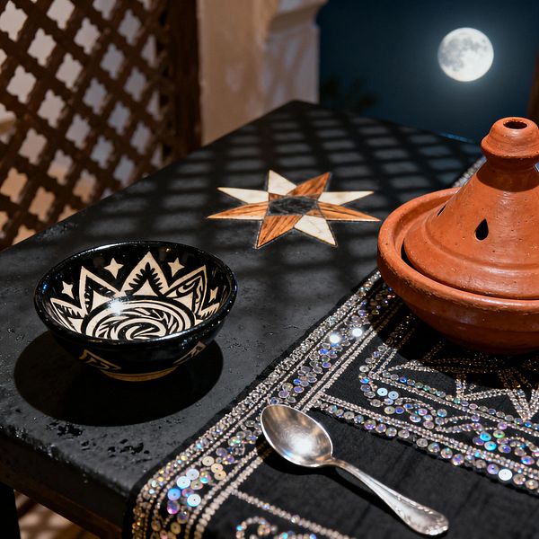 Room AI – Celestial Dining with Iridescent Stoneware and Steel