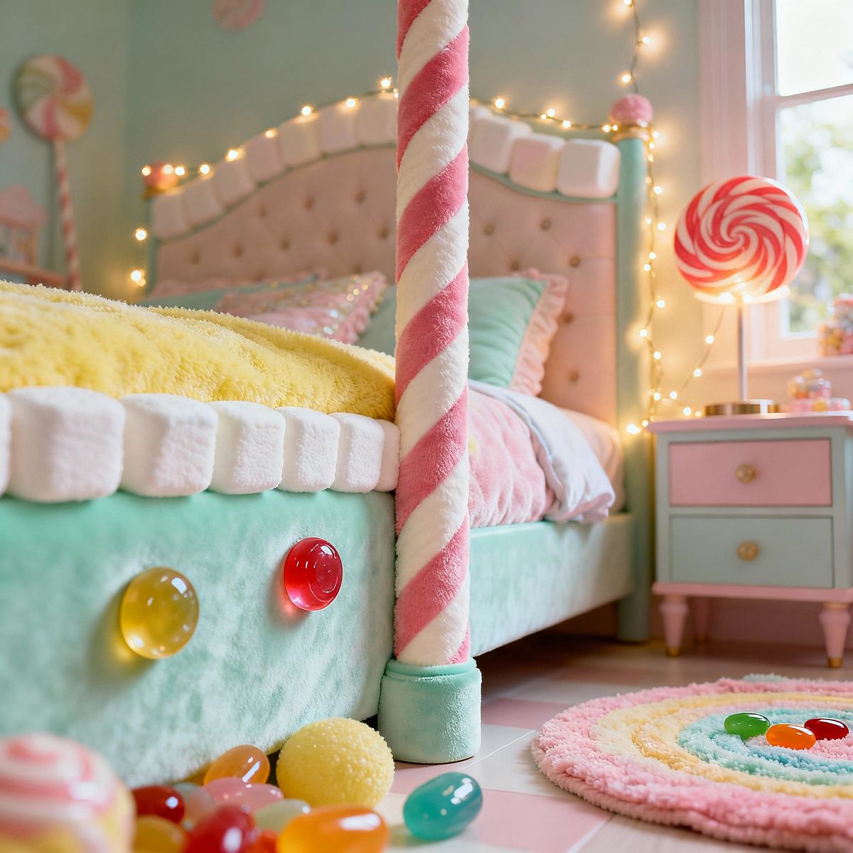Room AI – Candy Land Kids' Room with Candy-Cane Bedpost - Interior