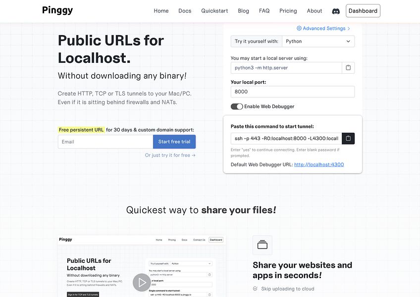 Pinggy: Public URLs for localhost without downloading any | BetaList