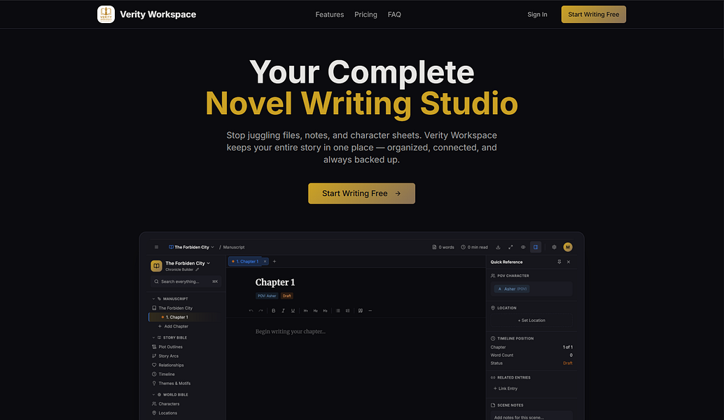 Verity Workspace: A writing tool for fiction authors to | BetaList
