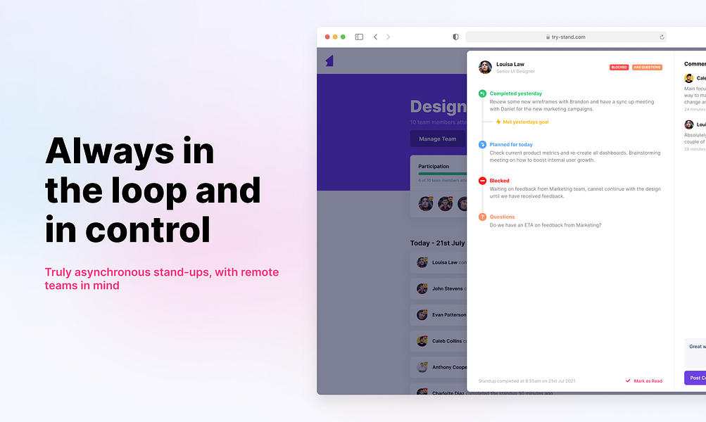Stand: Asynchronous daily stand-ups for your team | BetaList