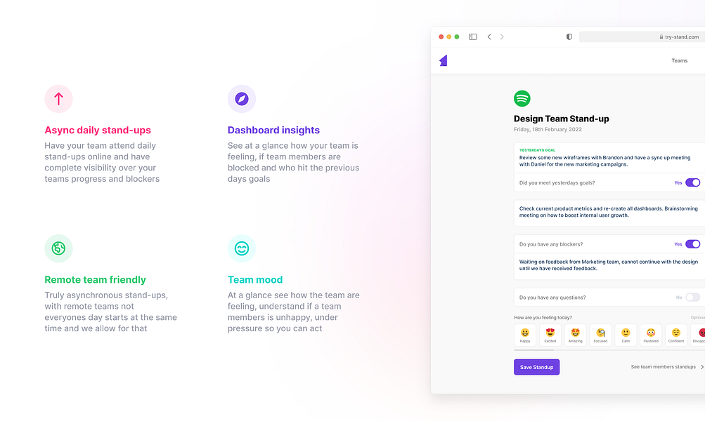 Stand: Asynchronous daily stand-ups for your team | BetaList