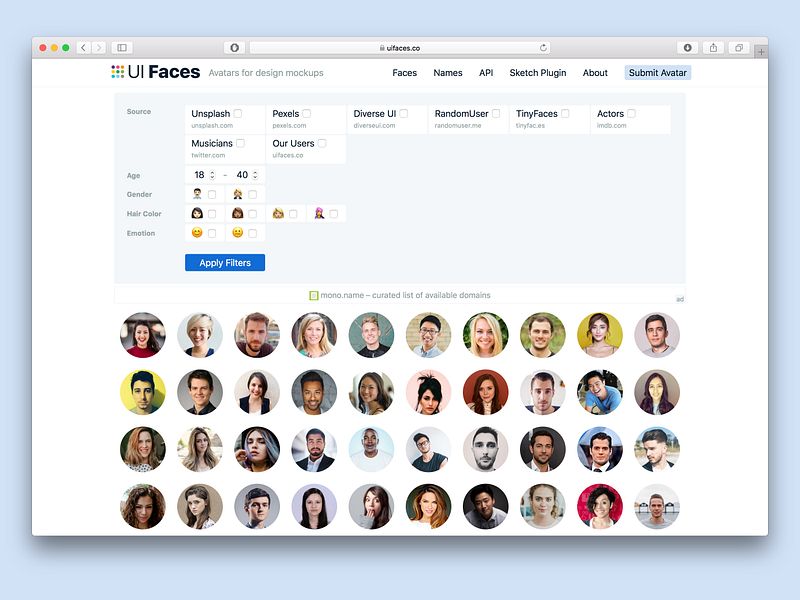 UI Faces: Avatars for design mockups | BetaList