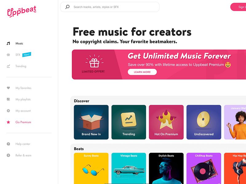Uppbeat: Free Music & SFX For Creators | BetaList