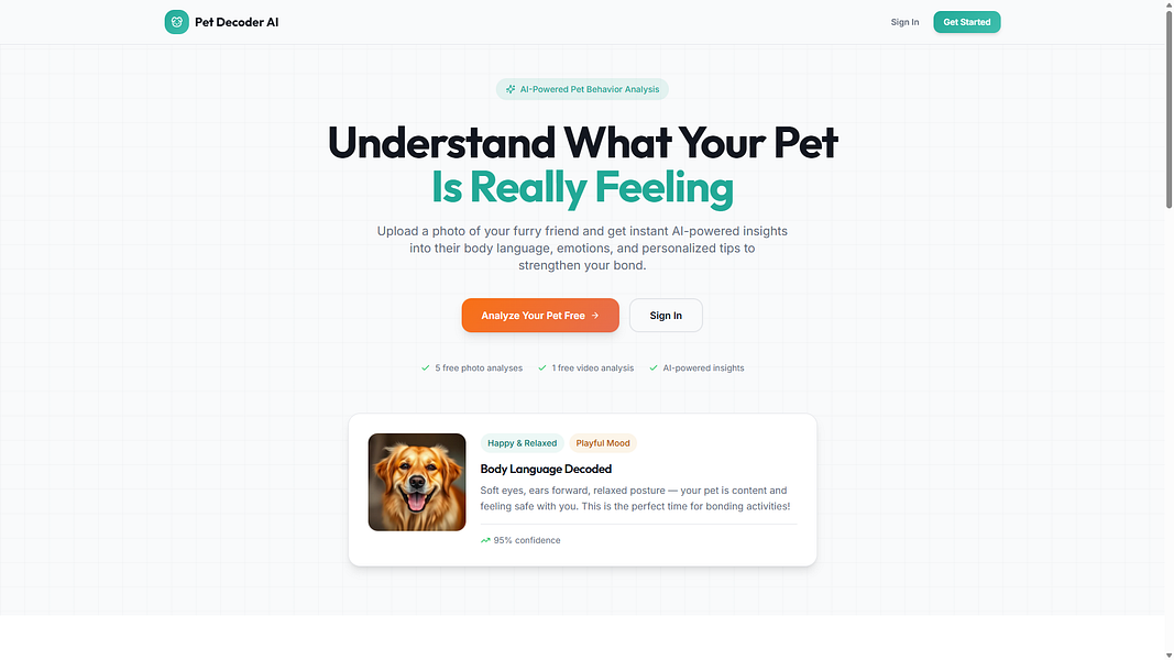 Pet Decoder AI: Upload a video or photo to decode your | BetaList