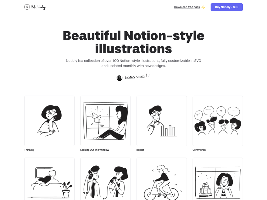 Notioly: Beautiful Notion-style illustrations | BetaList