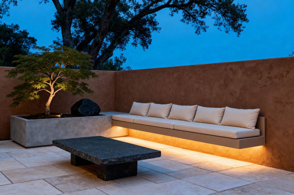 Room AI – Minimalist Patio with Floating LED Bench - Interior Design