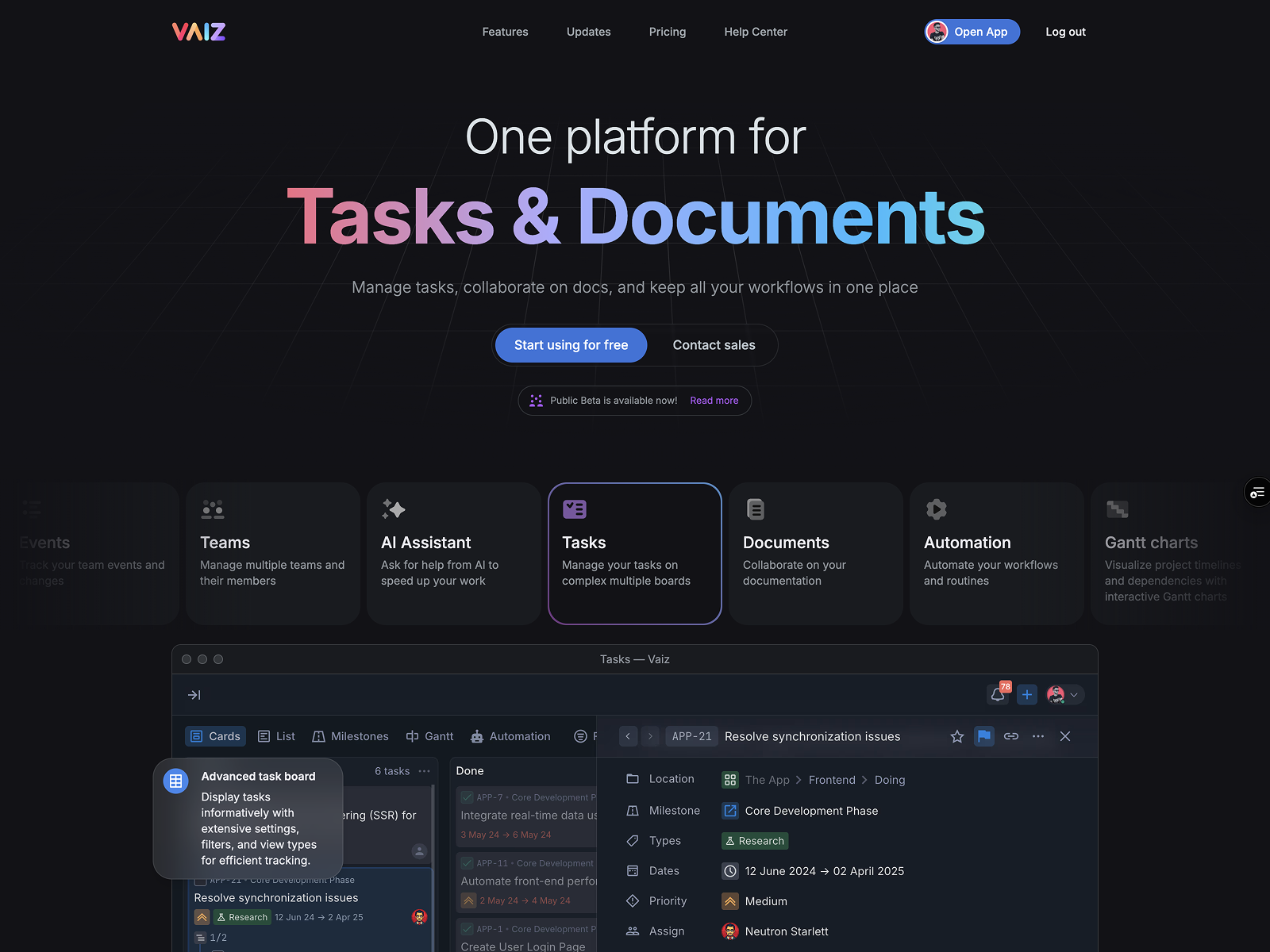 Vaiz: One platform for Tasks & Documents | BetaList
