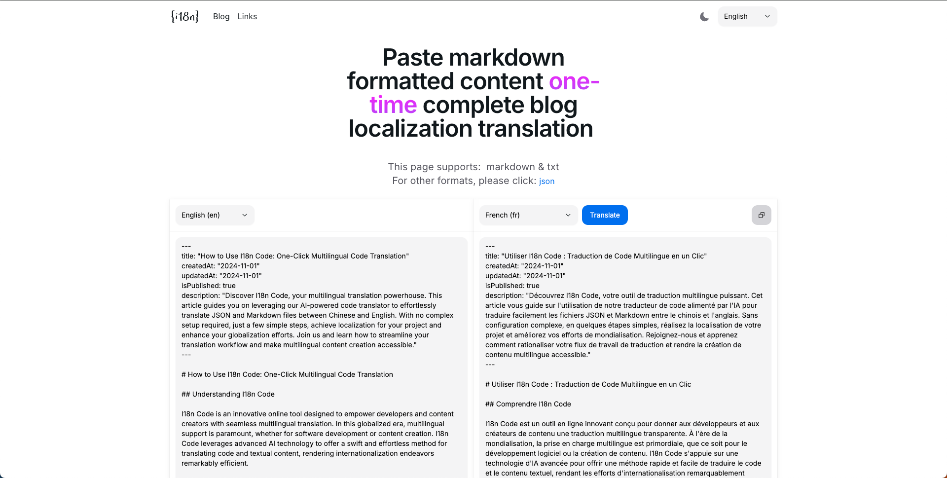 I18n Code: Translate JSON and Markdown formatted text | BetaList
