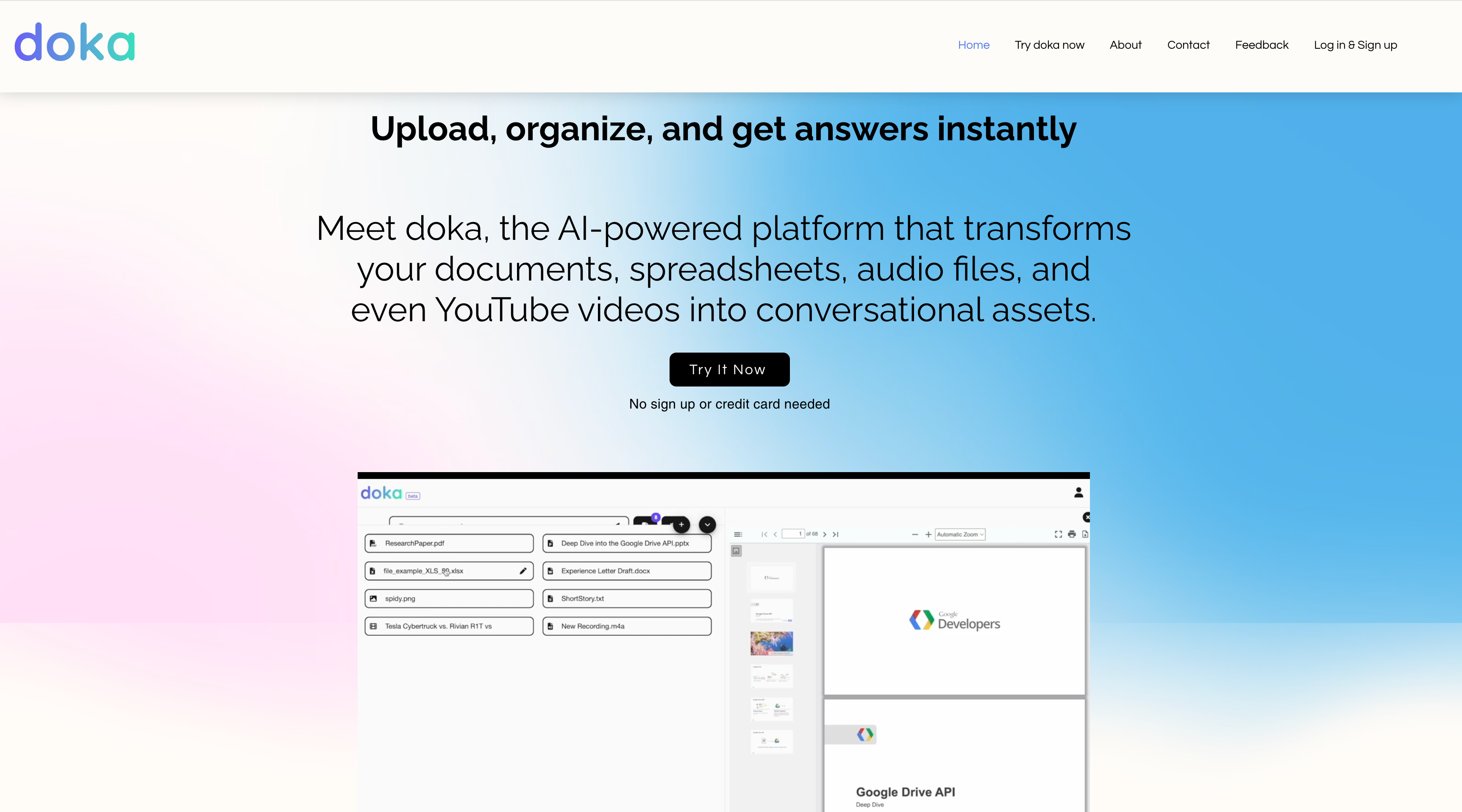 Doka ai: Upload, organize and chat with your documents | BetaList