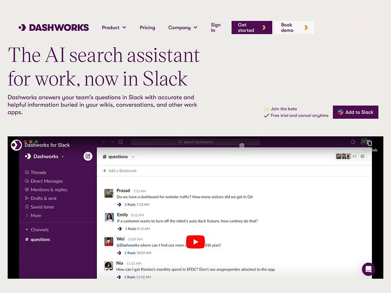 Dashworks for Slack: The AI search assistant for work, now | BetaList