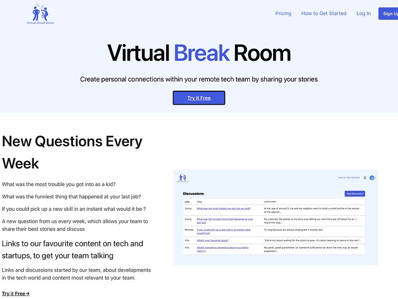 Virtual Break Room: Create personal connections within your | BetaList