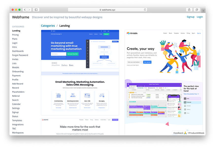 Webframe: 800+ web app screenshots for inspiration on your | BetaList