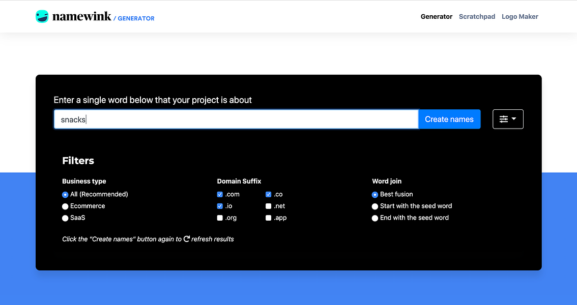 Namewink: Find the perfect name for your business, startup, | BetaList