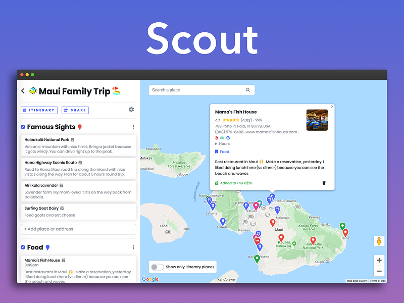 Scout: A travel planner that combines Google Maps and | BetaList