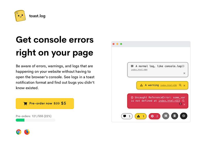 toast.log: Get console errors right on your page | BetaList