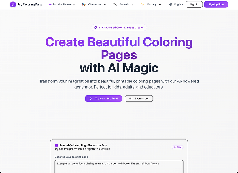 Joy Coloring Page: AI-powered tool that instantly generates | BetaList