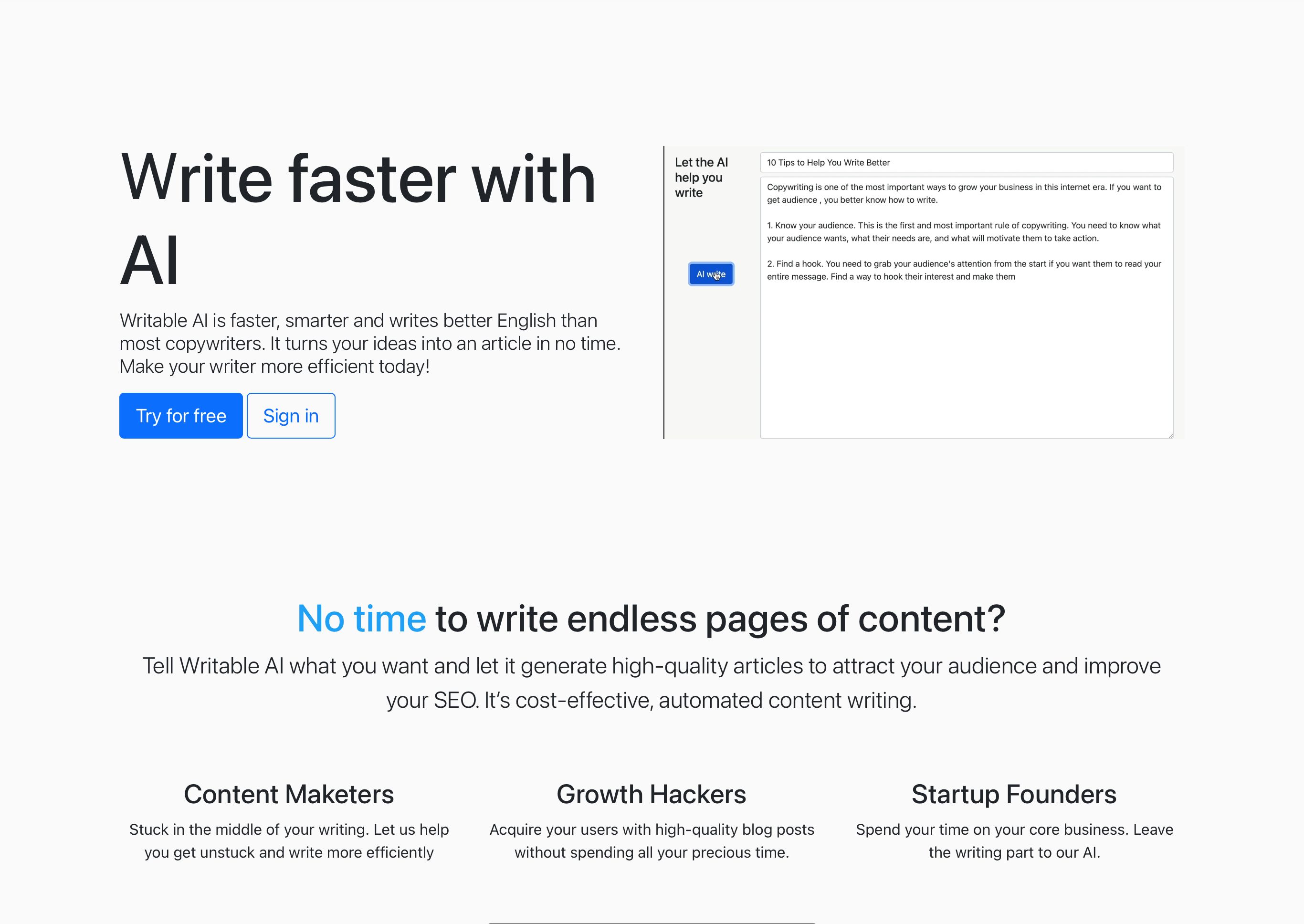 Writable AI: Write faster with AI | BetaList
