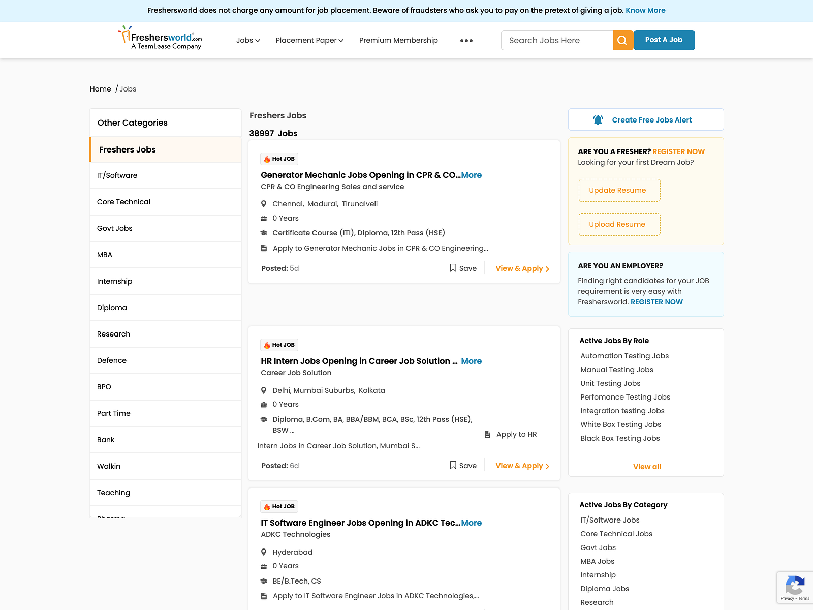 Freshersworld - Job Board Review – Startup Jobs