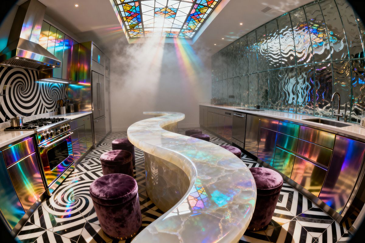 Room AI – Psychedelic Kitchen with Backlit Onyx Serpentine Island