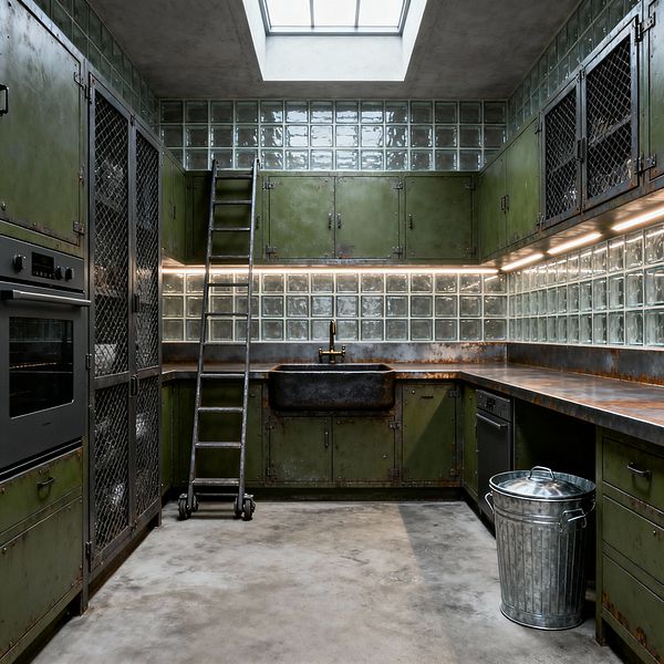 Room AI – Skylit Industrial Kitchen with Teal and Copper - Interior