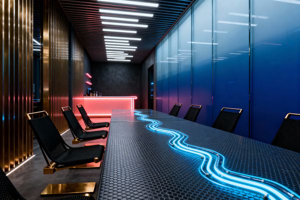 Room AI – Sunken Neon Circuit Board Dining Room - Interior Design