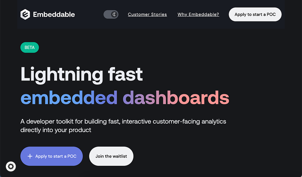 Embeddable: Lightning fast embedded dashboards | BetaList Embeddable: Lightning fast embedded dashboards | BetaList