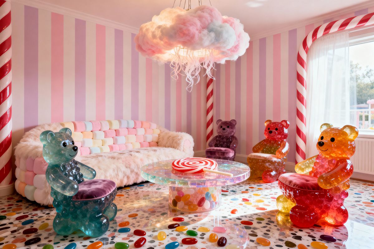 Room AI – Candy Land Living Room with Gummy Bear Chairs - Interior
